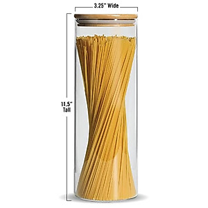 Cestari Pasta Storage Jars: Spaghetti Container Glass Pasta Jar with Bamboo Lid, Airtight Dry Food Storage Kitchen Canister for Pasta, Spaghetti, Macaroni, Rotini, Noodles, Candy, and More