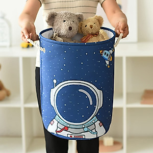 INough Kids Laundry Hamper for Boys, Toy Box Baby Hamper Laundry Baskets, Boys Room Decor Large Collapsible Waterproof Round Linen Laundry Hamper with Handles for Playroom, Bedroom (Astronaut)