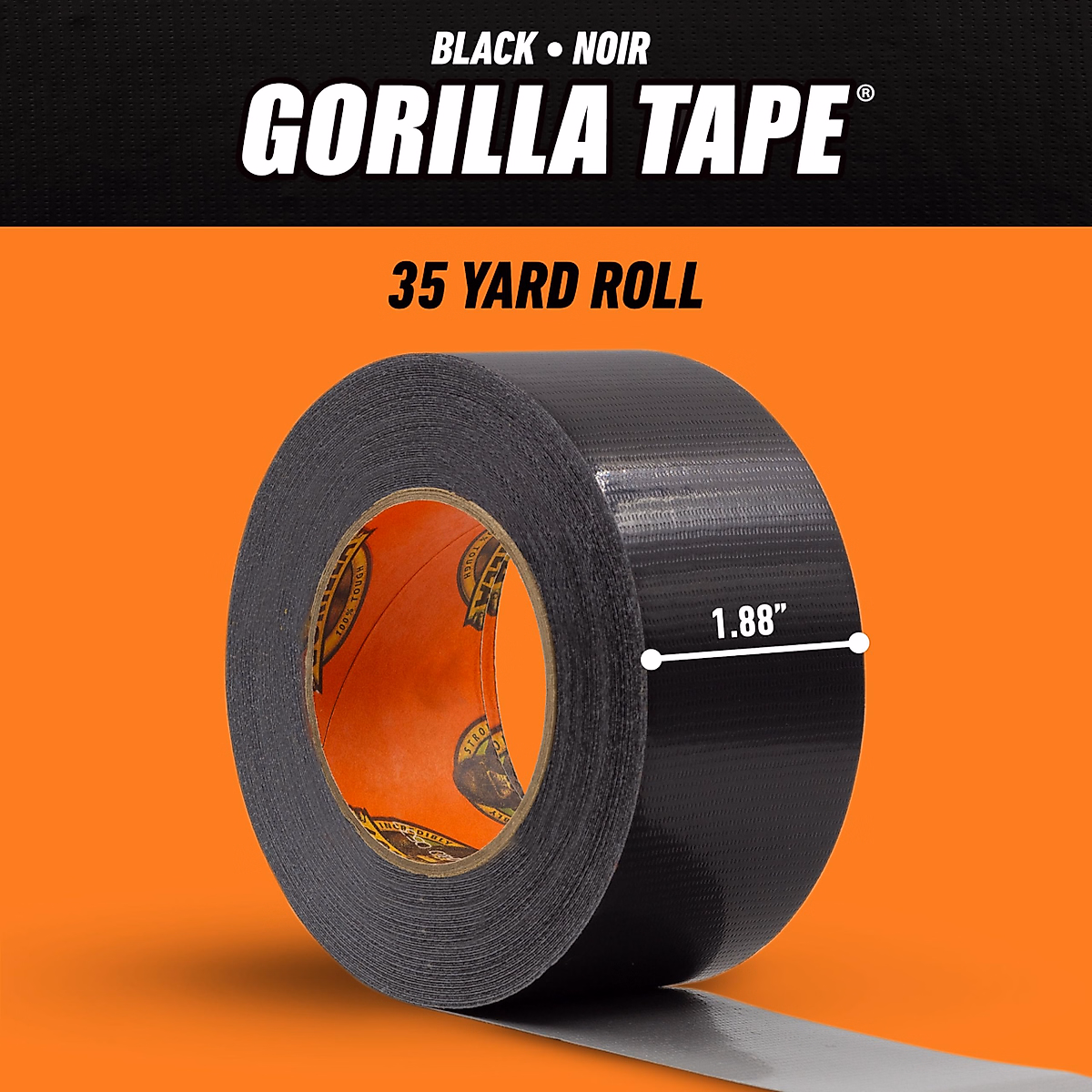 Gorilla Black Duct Tape, 1.88" x 35 yd, Black, (Pack of 1)