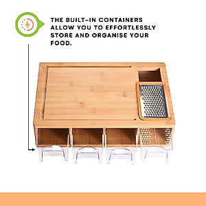 Prosumers Choice Bamboo Cutting Board - Wooden Like Chopping Board with Food Container Organizer, Cheese Shredder, & Juice Groove - for Veggie, Cheese, & Meat - Kitchen Fit Size of 15 x 10 x 3 inches
