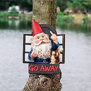 Go Away Rude Middle Finger Gnomes Statue Whimsical Grumpy Fantasy Naughty Gnome Figurine Flipping Off Guests Ceramic Resin Angry Dwarfs Fairy Garden Guardian Home Wall Tree Hanging Decor