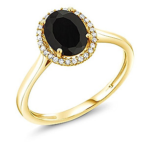 Gem Stone King 10K Yellow Gold 8X6MM Oval Gemstone Birthstone and White Diamond Halo Engagement Ring | Wedding Anniversary Promise Gold Ring For Women | Available In Size 5-10