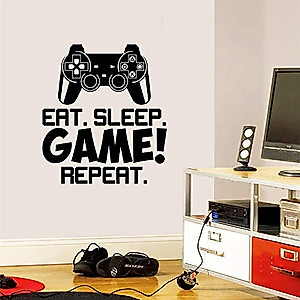 SITAKE Game Themed Wall Stickers Decor, EAT Sleep Game Repeat Controller Gaming Quotes for Boys Men, Kids Wall Decor and Wall Stickers for Playroom, 20.9 x 33.9 Inch