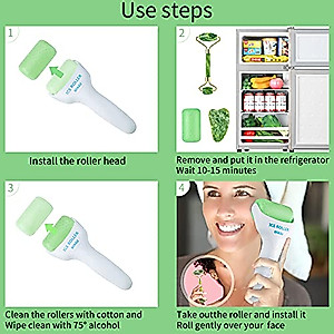 BFASU Facial Roller Set of 3, Ice Roller, Two-Sided Jade Roller and Gua Sha Massage Tool, Rolling Tool for Facial Beauty and Body Massage, Helps Reduce Puffy,Skin Care Gifts (Green)