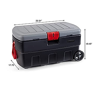 Rubbermaid ActionPacker 35 Gal Wheeled Lockable Storage Bin with Lid, Heavy-Duty Water Repellent Industrial Container with Built-In Durable Wheels, Great Tool Organizer, Truck Bed Storage, and More