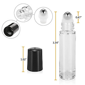 Essential Oil Roller Bottles 63 Pack 10ML Glass Roller Bottle Amber For Essential Oil (4 Opener,6 Pipettes, 4 Funnels,192 Label) (Clear)