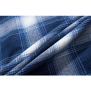 TACVASEN Men's Flannel Shirts Long Sleeve Casual Button Down Regular Fit Plaid Shirts Blue L