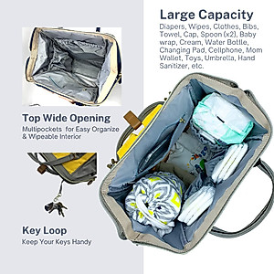 Babykargo Diaper Bag Backpack, Large Capacity, Shower gift, Water Resistant, Tote, Travel Bag & FREE Accessories (Yellow-Gray)