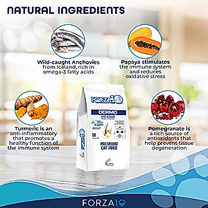 Forza10 Active Dermo Support Diet Dry Cat Food, Dry Cat Food Sensitive Stomach and Skin for Adult Cats, Fish Flavor Cat Food for Skin, Omega 3 and 6 for Healthy Skin and Coat, 4 Pound Bag