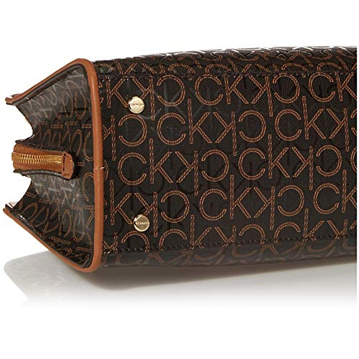 Calvin Klein Margot Textured Logo Satchel, Brown/Khaki/Caramel Embossed