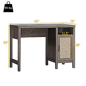 Tangkula Computer Desk with Storage Cabinet, Rustic Wooden Writing Desk Study Desk with Metal Handle, Compact Computer Desk Workstation Laptop PC Desk for Home Office (Grey Oak)