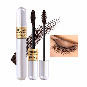 AKARY Mascara Waterproof & Smudge-Proof - 2-1 Long-Lasting Mascara Black Volumizing and Lengthening for Eye Makeup, Liquid Lash Extensions Mascara for a Full Fan Effect, No Clumping, Curling Eyelashes, Vegan & Cruelty-Free, 02 Brown