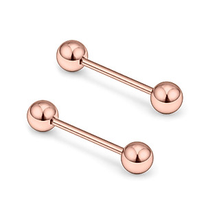 Ftovosyo 2PCS 16G 316L Stainless Steel Internally Threaded Tongue Nipple Shield Barbell Ring Bar Body Piercing Jewelry Retainer 14mm Rose Gold