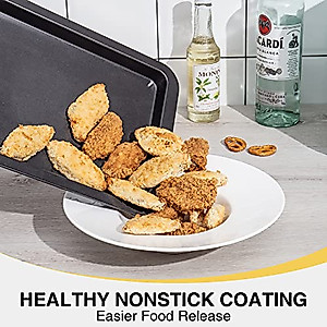 HONGBAKE Baking Sheet Pan Set, Cookie Sheet for Oven, Nonstick Bakeware Sets with Wider Grips, 3 Pack Half/Jelly Roll/Quarter Baking Tray, Premium, Dishwasher Safe - Dark Grey