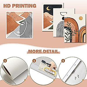 Minimalist Boho Wall Art Set of 3, Abstract Wall Art Mid-Century Modern Art Print, Neutral Geometric Canvas Artwork Posters for Living Room, Bedroom, Bathroom, Gallery, Boho Room Decor 12"x16", Framed