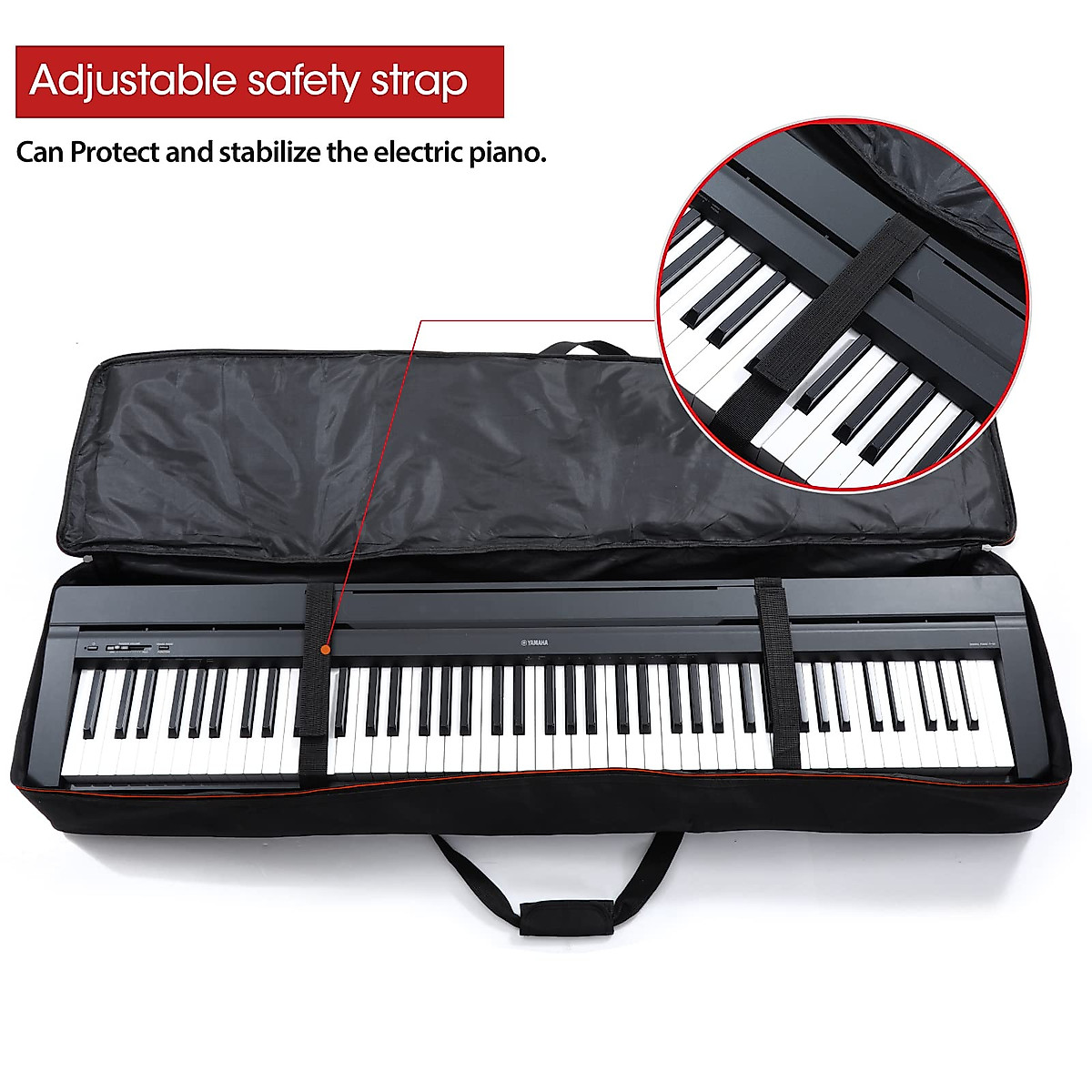 Monkeysell 88 Key Keyboard Case, Keyboard Gig Bag with 2-Pocket Keyboard Bag,600D Durable Oxford Inside Padded Full Coverage Dust for Protect Digital Piano Covers 88 keys 53.5"x13" x 6.7"…