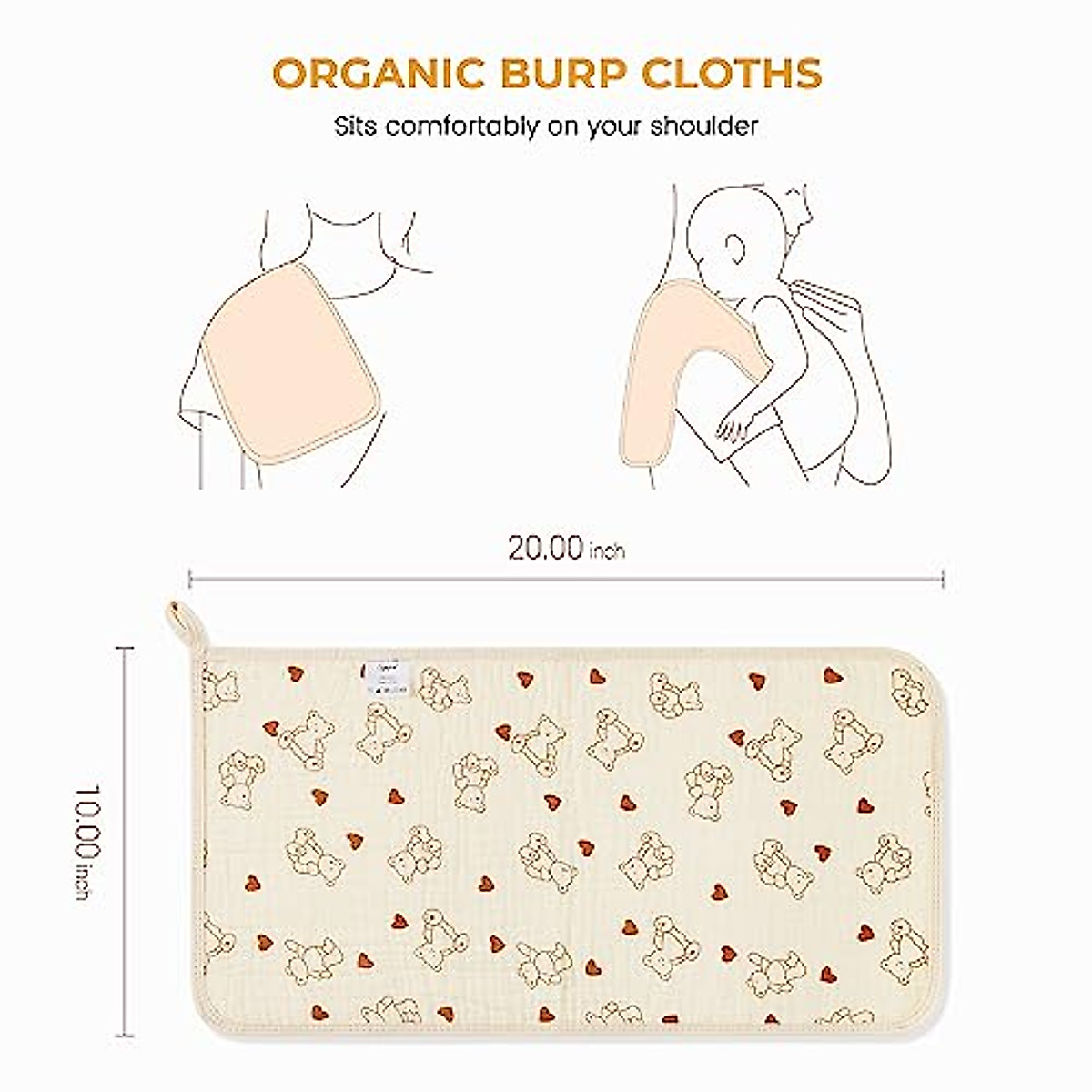 Muslin Burp Cloths for Baby Premium Cotton Burping Rags for Newborn Ultra Soft Muslin Washcloths Large 20 x 10 Inch Burping Cloth 6 Thicken Absorbent Layers Muslin Face Towels for Baby (6 Pack)