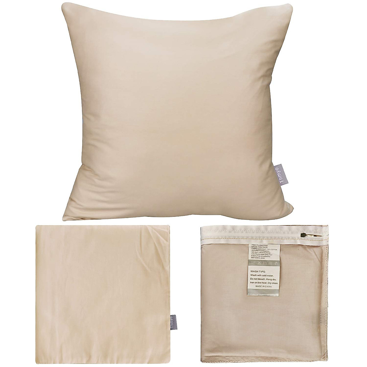 4-Pack 100% Cotton Comfortable Solid Decorative Throw Pillow Case,Thmyo Square Cushion Cover Pillowcase Sublimation Blank Pillow Covers DIY Throw Pillowcase for Sofa Bedroom(24x24 inch/ 60x60cm,Khaki)