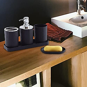 MagiDeal Bathroom Accessories Set, Tumbler, Lotion Dispenser Bottle, Brush Holder, Soap Dish, Tray, Modern Bath Necessities Stuff Decor Neat, Black