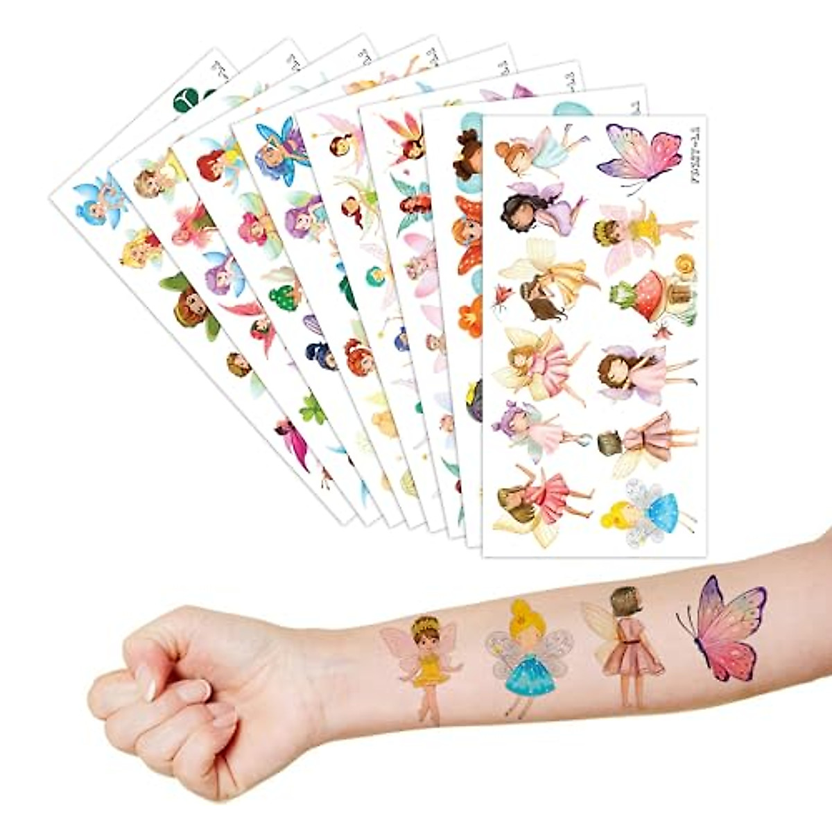 Fairy Temporary Tattoos Sticker for Kids 8 Sheet (93 Pcs) Fairy Themed Birthday Party Decorations Supplies Favors Gifts Ideas for Girls Boys Baby Showers Cute Fake Tattoo Classroom Reward Christmas