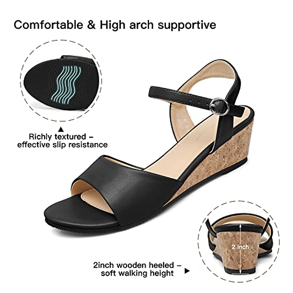 SHIBEVER Women Wedge Comfortable Sandals: Platform Dressy Walking Sandals Black Summer Fashion Casual Wedding Sandal size 8