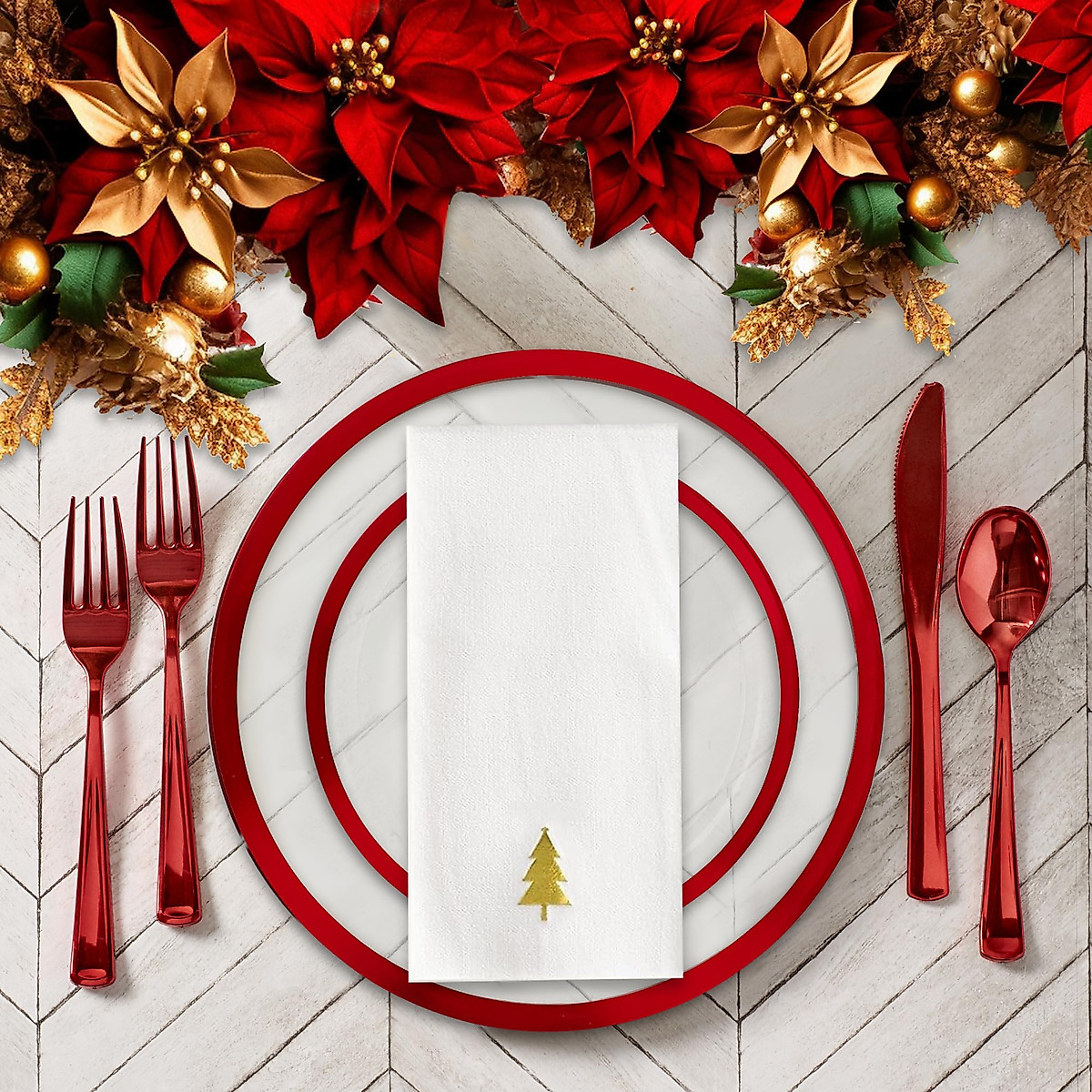 By Madee HEAVYWEIGHT 100 Pc Clear and Red Party Plates | Includes 50 Dinner & 50 Dessert Plates (50 Guests)