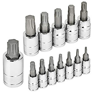 CARBYNE Torx Plus (aka 6 Lobe) Bit Socket Set - 13 Piece, TP-8/IP-8 to TP-60/IP-60, S2 Steel Bits, CRV Sockets | 1/4-inch, 3/8-inch & 1/2-inch Drive