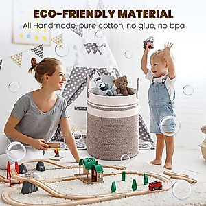 Wekin Rope Laundry Hamper Basket, 58L Tall Nursery Hamper for Blanket Storage, Large Baby Clothes/Toy Storage,Woven Hamper for Bedroom, Living Room