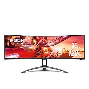 AOC AGON Curved Gaming Monitor 49" (AG493UCX), Dual QHD 5120x1440 @ 120Hz, VA Panel, 1ms Adaptive-Sync, 121% sRGB, Height Adjustable, 4-Yr Zero Dead Pixels Manufacturer Guarantee