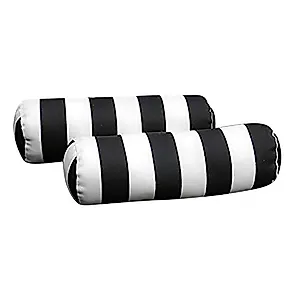 Set of 2 Indoor/Outdoor Decorative Bolster/Neckroll Pillows - Black and White Stripe