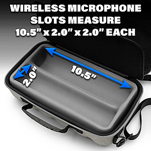 CASEMATIX Dual Wireless Microphone Case for Wireless Mic System Compatible with Sennhesier, Shure Microphones and More, Dual Mic Bag with Shoulder Strap and Hard Shell Gray Exterior