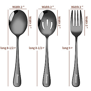 Stainless Steel Serving Spoon x 2, Slotted Serving Spoon x 2, Serving Forks x 2, 8.5 Inch Serving Utensils Set of 6 for Catering, Dishwasher safe (Silver)
