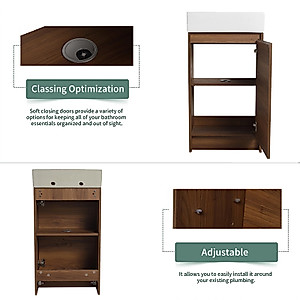 VKKILPEE 18 Inch Freestanding Bathroom Vanity Set Bathroom Vanity with Single Sink for Small Space, Bath Vanity Storage Cabinet w/Adjustable Shelf, Modern Bathroom Vanity and Sink Combo, Brown Ebony