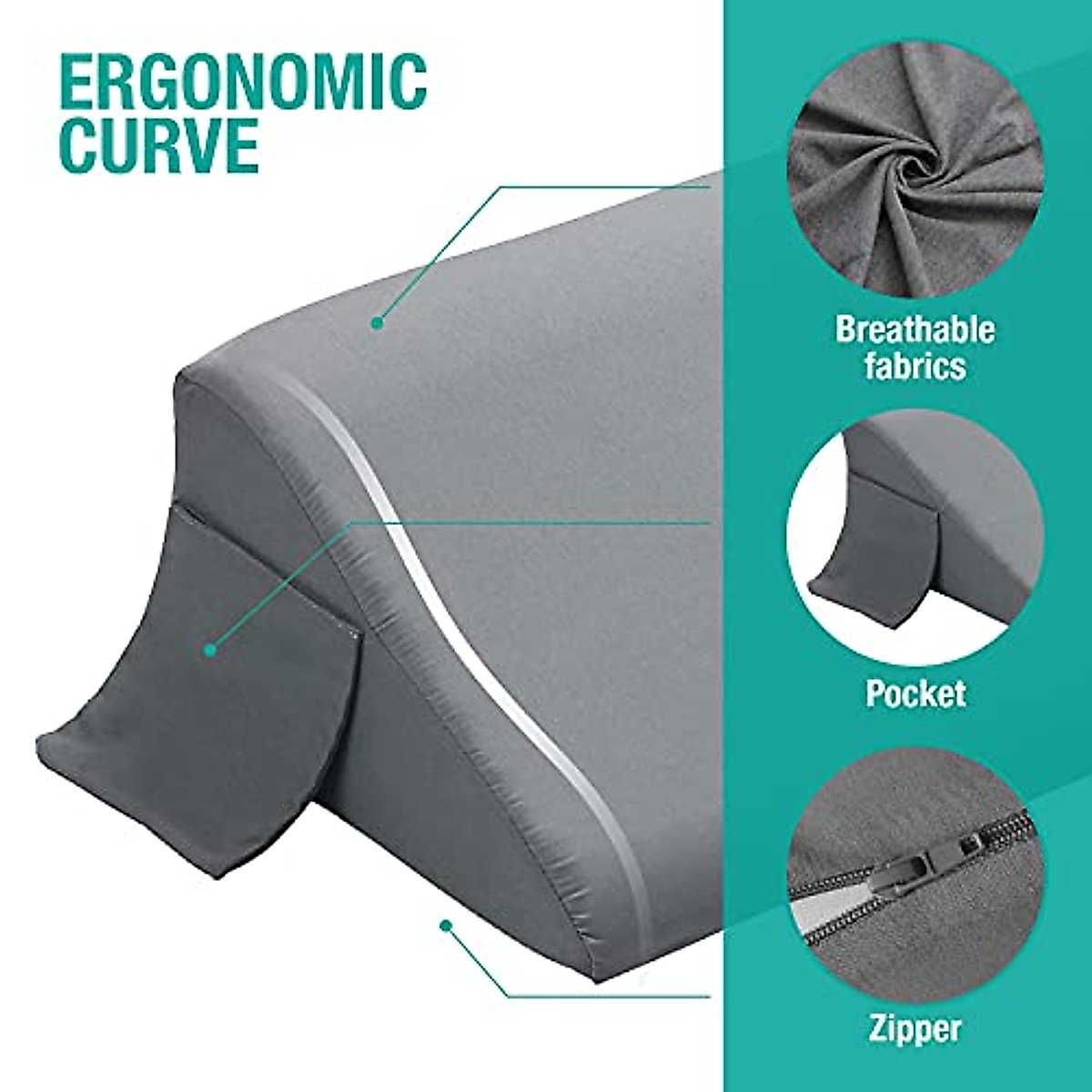 Vekkia King Size（76"x10"x6"） Bed Wedge Pillow/Headboard Pillow/Mattress Wedge,Gap Filler to Close The Gap (0-6") Between Headboard and Mattress （Gray）