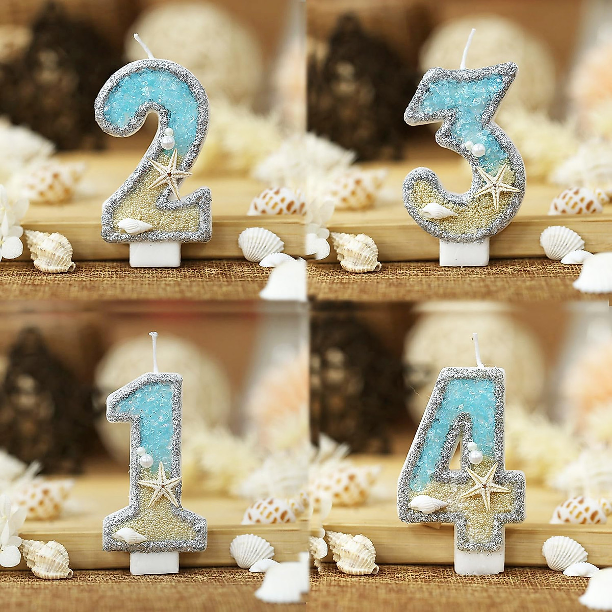 ElekFX 2nd Birthday Candle for Cake, Beach Starfish Sequins Number Cake Candles, 2.76 inch Number 2 Birthday Decorations, Cake Topper Decoration for Birthday Party (Number 2)