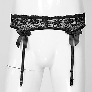 YiZYiF Men Sissy Lace Ladies Thigh-Highs Stockings Crossdressing Temptation Suspender Garter Belt Black OneSize