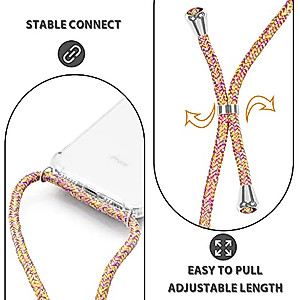 YESPURE Crossbody Case for iPhone 12/12Pro,Shockproof Case for iPhone 12/12Pro [ with Adjustable Lanyard Strap ] Clear Soft Slim Thin TPU Anti Scratch Protective Cover - Rainbow Yellow