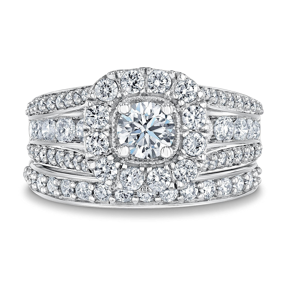 2ctw Round Diamond 75th Anniversary White Gold Engagement and Wedding Ring Bridal Set | Timeless Collection - Size 8