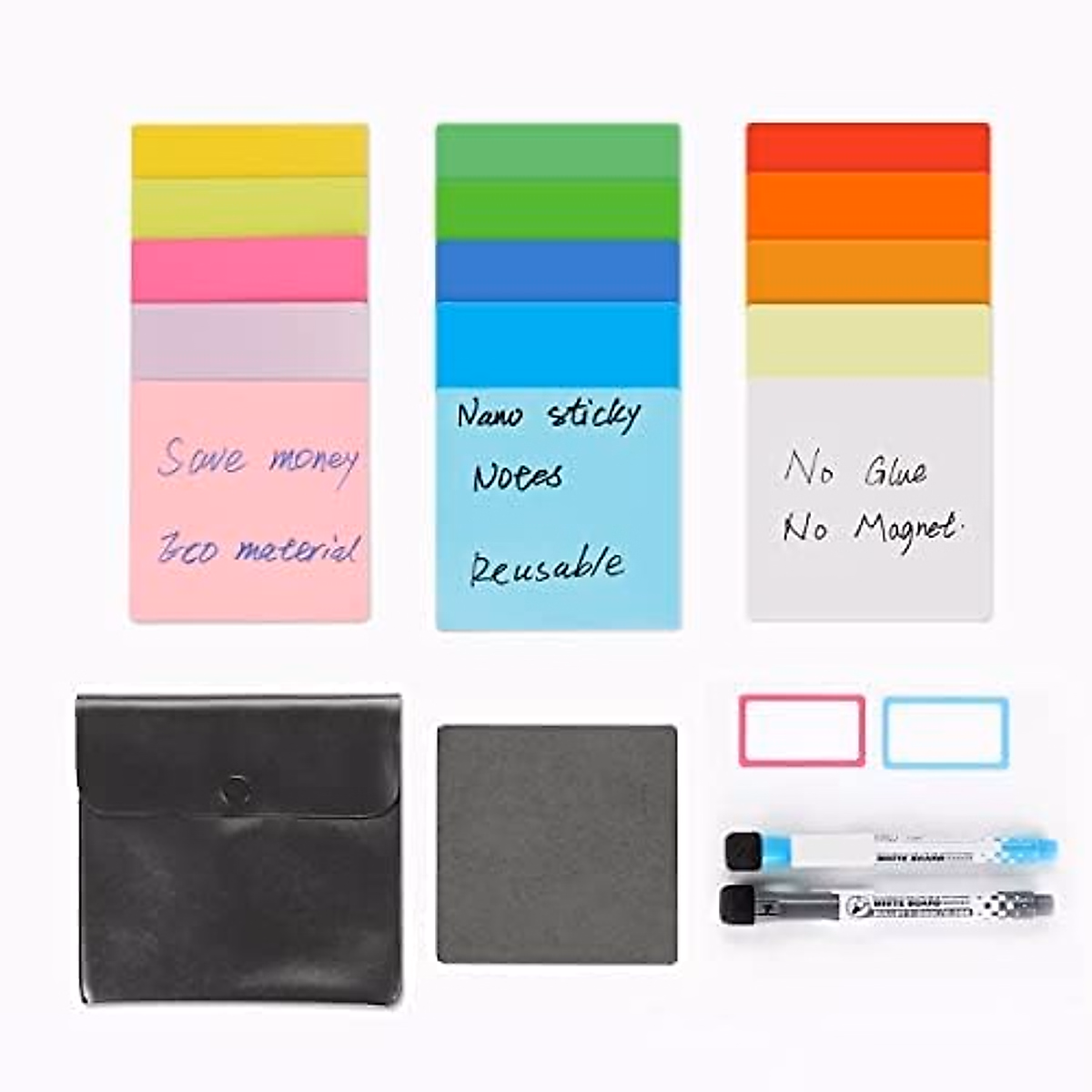 HOHI LINE Dry Erase Reusable Colorful Square 4x4 Self-Stick Notes Pads Sticky Post it Notes Magnetic Whiteboard Markers with Erasers (4"x4", Colorful 15pcs Note Pad)