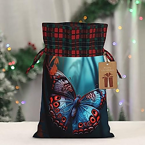 EVANEM Christmas Gift Bags with Drawstring Burlap Gift Bags Butterfly Christmas Linen Bags for Xmas Party Candy Bags with Cards Xmas Reusable Wrapping Bags Christmas Linen Treat Bags for Holiday