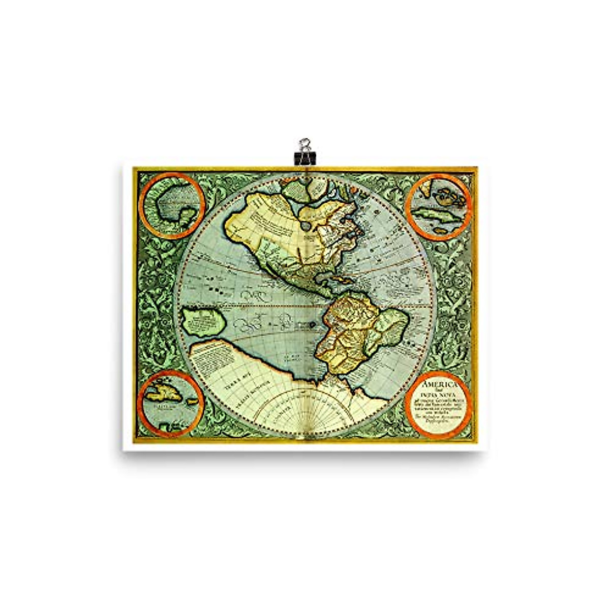 Vintage Antique Gerardus Mercator 1613 America Map Cartography Decor Art Poster Print