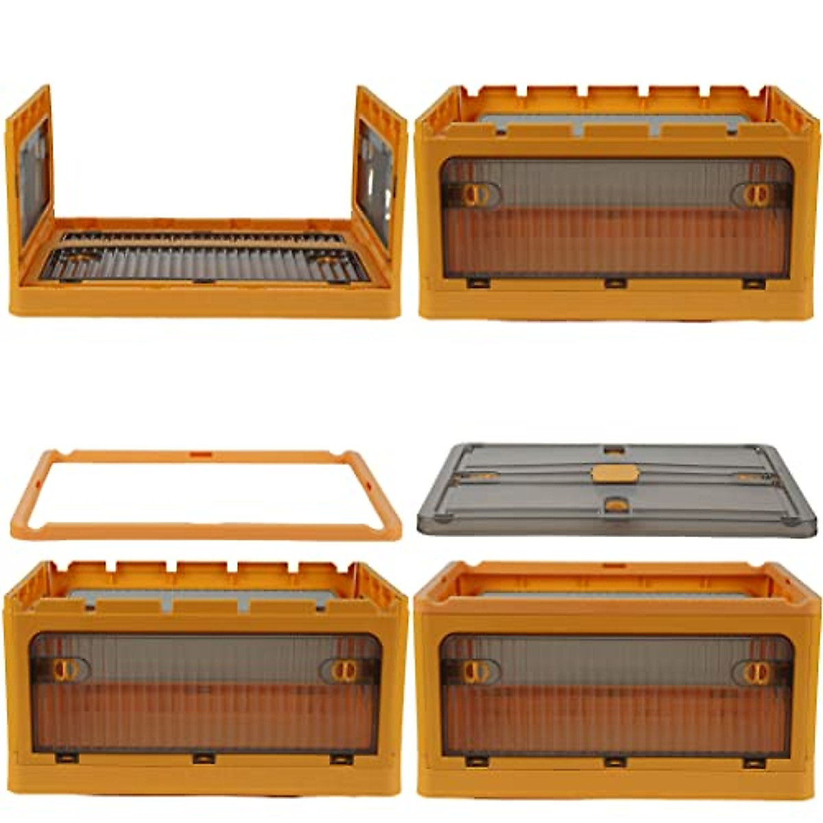 Storage Bins With Lids Folding Containers Plastic Underbed Wheels Foldable Toy Box Organization Closet Drawers Stackable Cubes Collapsible Clear(Yellow)