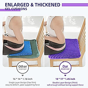 Seat Cushion, Gel Seat Cushion for Long Sitting, Purple Double Thick Seat Cushion with Carry Handle, Gel Seat Cushion for Office Chair Car Wheelchair, Helps to Relieve Sciatica Back Hip Tailbone Pain