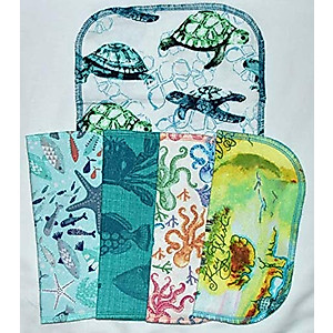 2 Ply Printed Flannel 8x8 Inches Set of 5 Sea Lovers