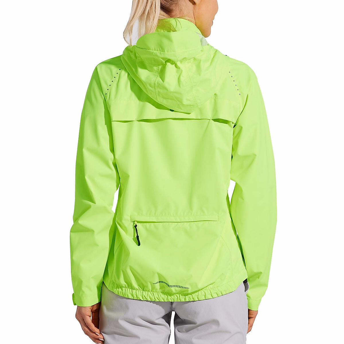 Willit Women's Cycling Running Jackets Rain Windproof Jackets Lightweight Windbreaker Bike Hiking Jacket Packable Hooded Fluorescent Yellow L