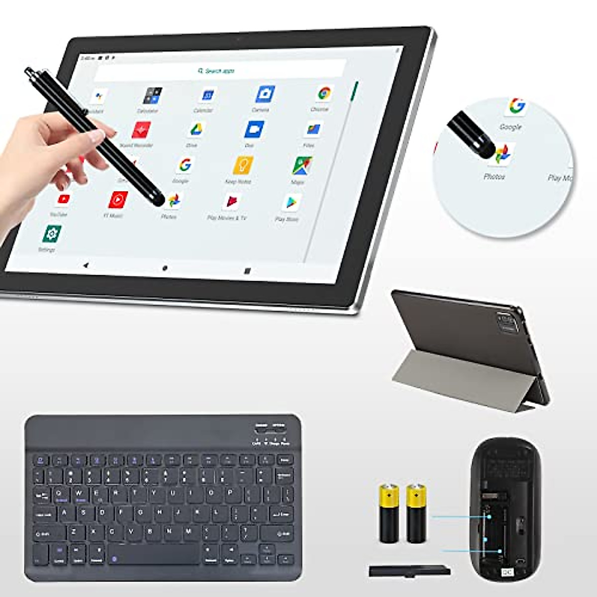 Tablet Android 11.0 Tablet, 2 in 1 Tablet 10.1 Inch, 64GB ROM+4GB RAM, CPU 1.8Ghz Dual 8MP Camera, 6000mAh Battery IPS WIFI Bluetooth Tablets PC with Keyboard Case Mouse Film Stylus Tablet computer.