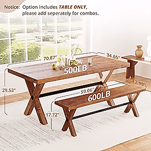 LUE BONA 71 inch Dining Table for 6-8, Solid Wood Farmhouse Kitchen Table with Natural Wood Grain, Heavy Duty Rectangular Kitchen Dining Table for Home and Dining Room, Light Brown