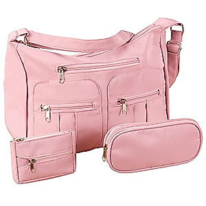 Multiple Pocket Crossbody Shoulder Handbag, Microfiber, 3 Piece Set