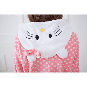 Hydrobreak Adult Onesie Pajamas Halloween Christmas Animal Costume Cosplay Unisex Flannel Sleepwear for Men Women Cat A S