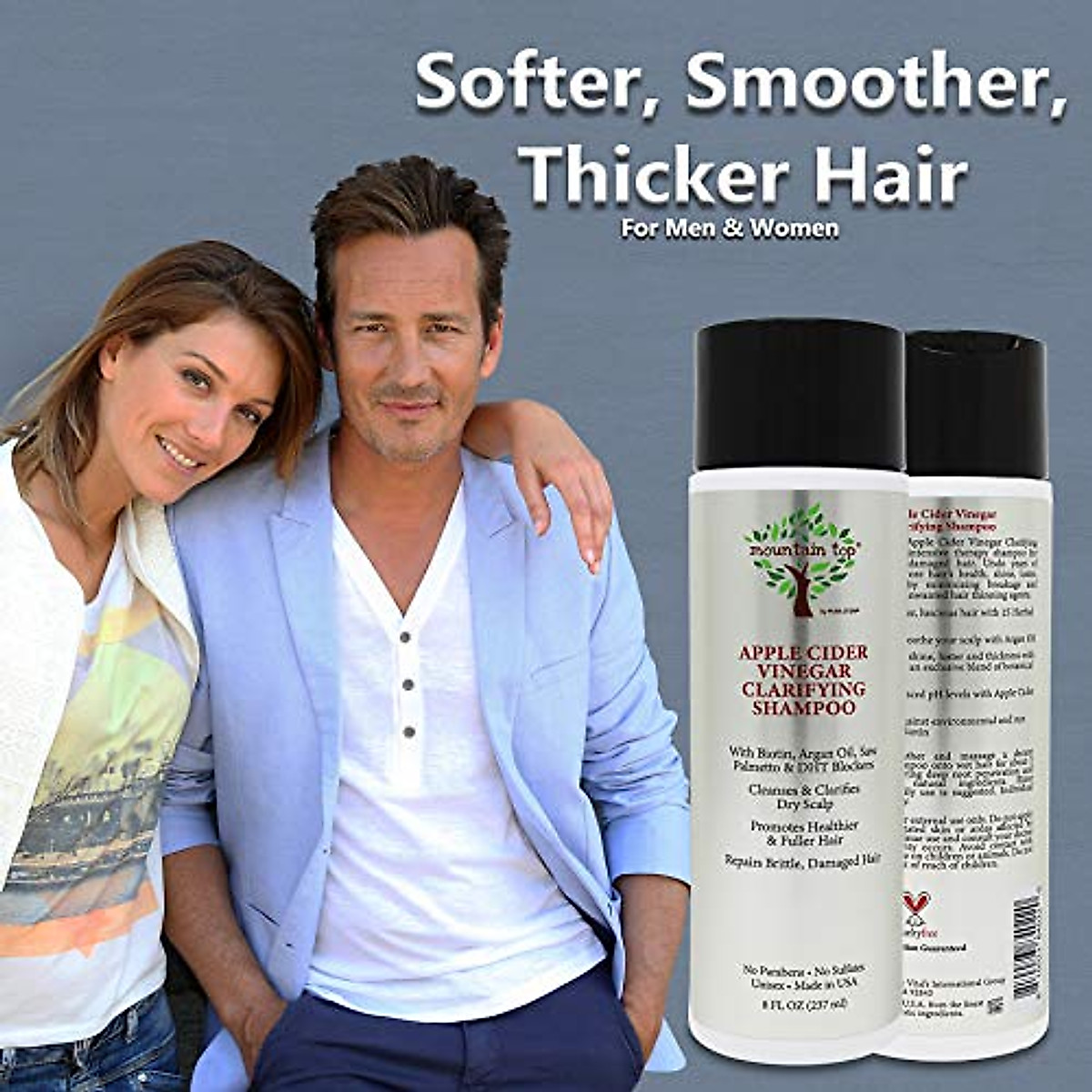 MOUNTAIN TOP Apple Cider Vinegar ACV Shampoo (8 oz / 273 ml) with Biotin, Castor Oil - Clarifying, For Fuller & Thicker Hair - Paraben, Sulfate Free - All Hair Types, Men & Women